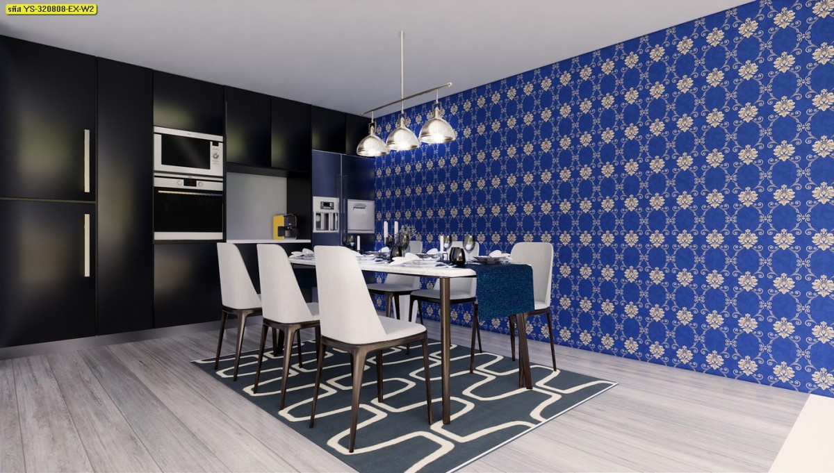 วอลเปเปอร์ติดผนังลายหลุยส์สีน้ำเงินน้ำตาล รหัส YS-320808 | โรงงาน วอลเป ...