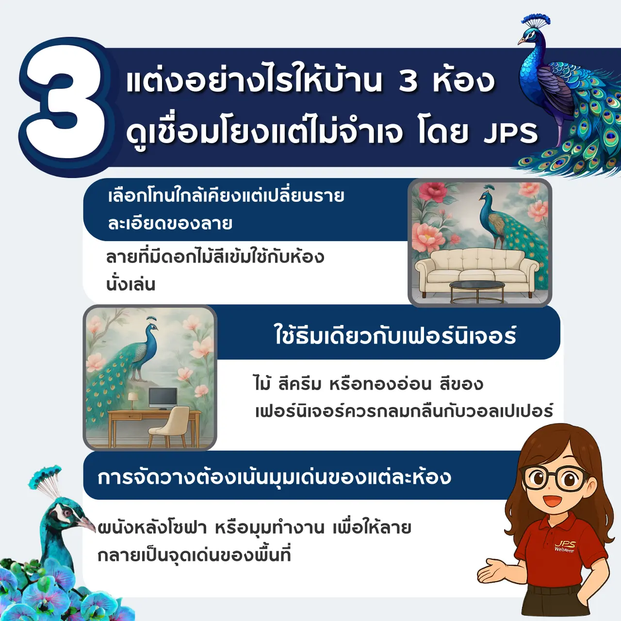 JPS wallpaper วอลเปเปอร์ลายนกยูง วอลเปเปอร์นกยูงติดผนัง